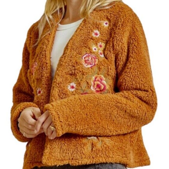 Savanna Jane | Jackets & Coats | Savanna Jane Teddy Sherpa Floral Embroidered Jacket Size L ...